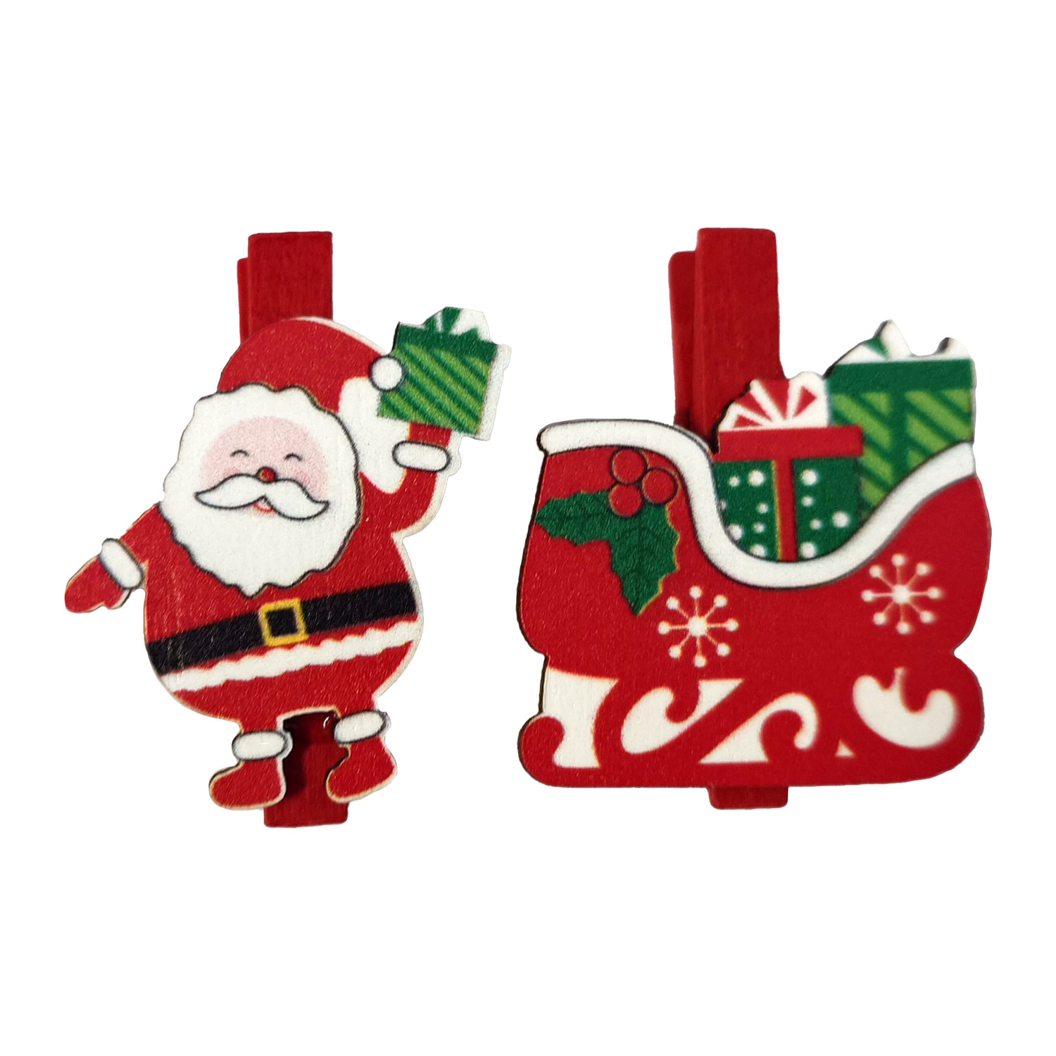 Jongeneel Verpakkingen. Set à 6 kerstman op knijper 3x4,5 cm assorti