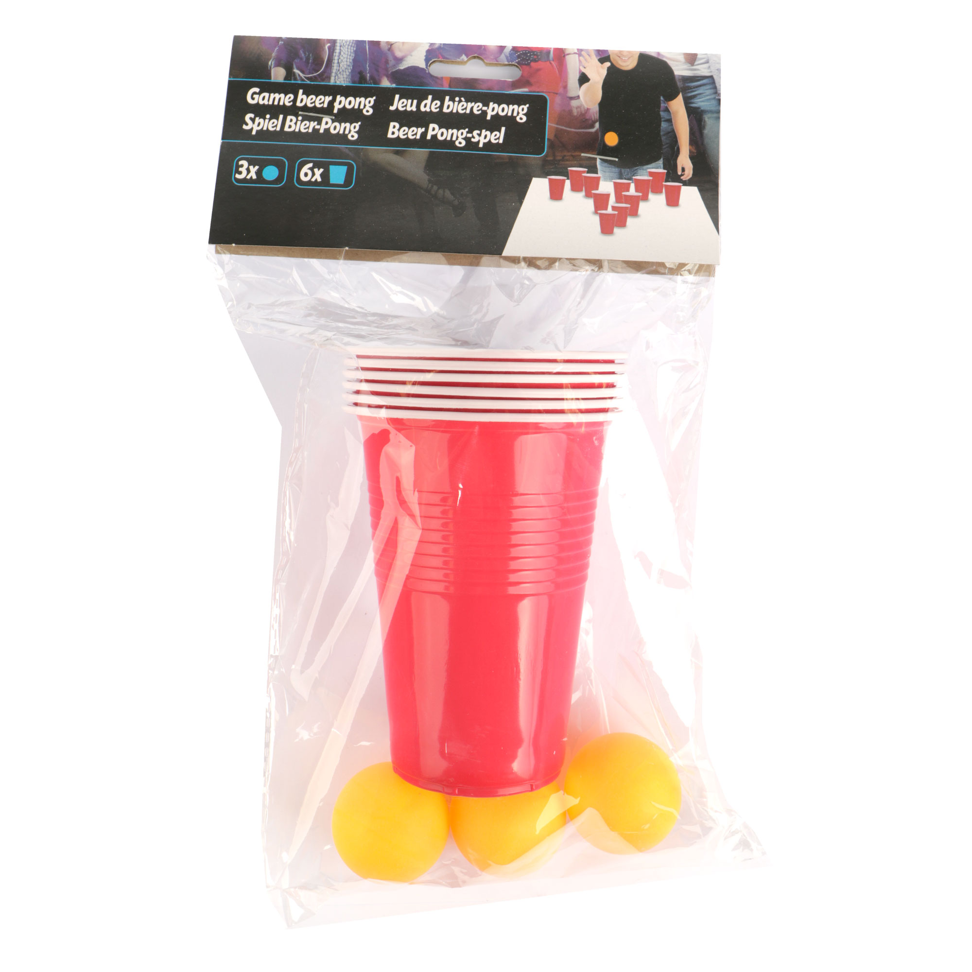 Jongeneel Verpakkingen. Bier pong spel 9 delig, 6 bekers en 3 ballen
