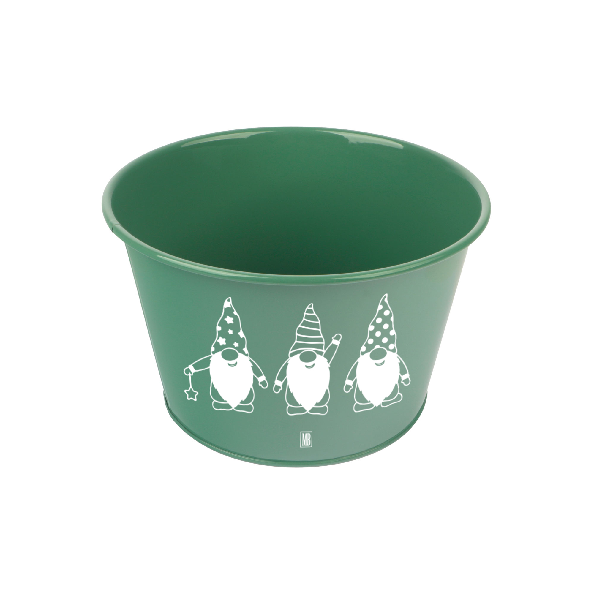 Jongeneel Verpakkingen. Emmer 22/16,8x13,5 cm groen, met 3 gnomen