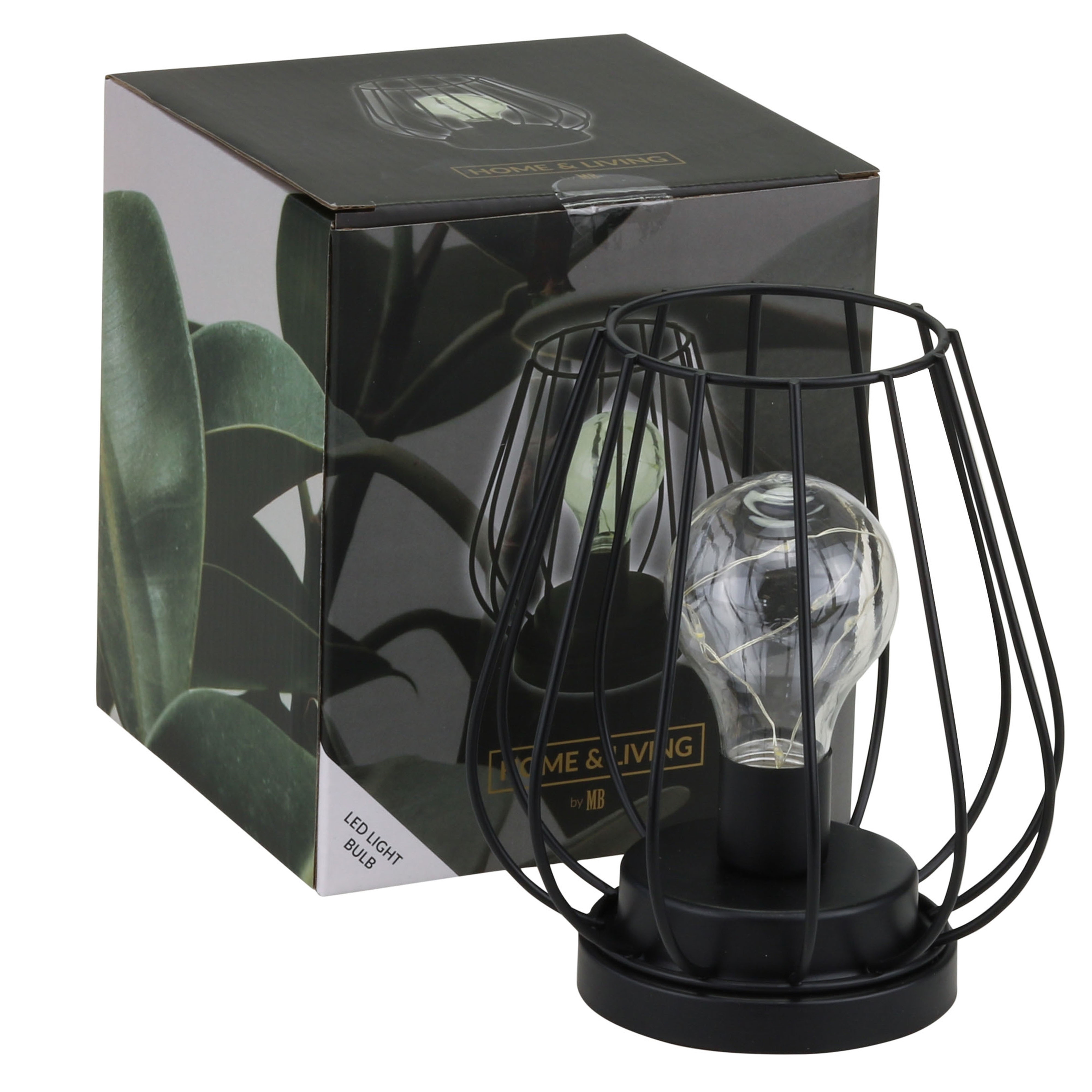 Jongeneel Verpakkingen. Metalen lamp 15x17 cm met led verlichting zwart